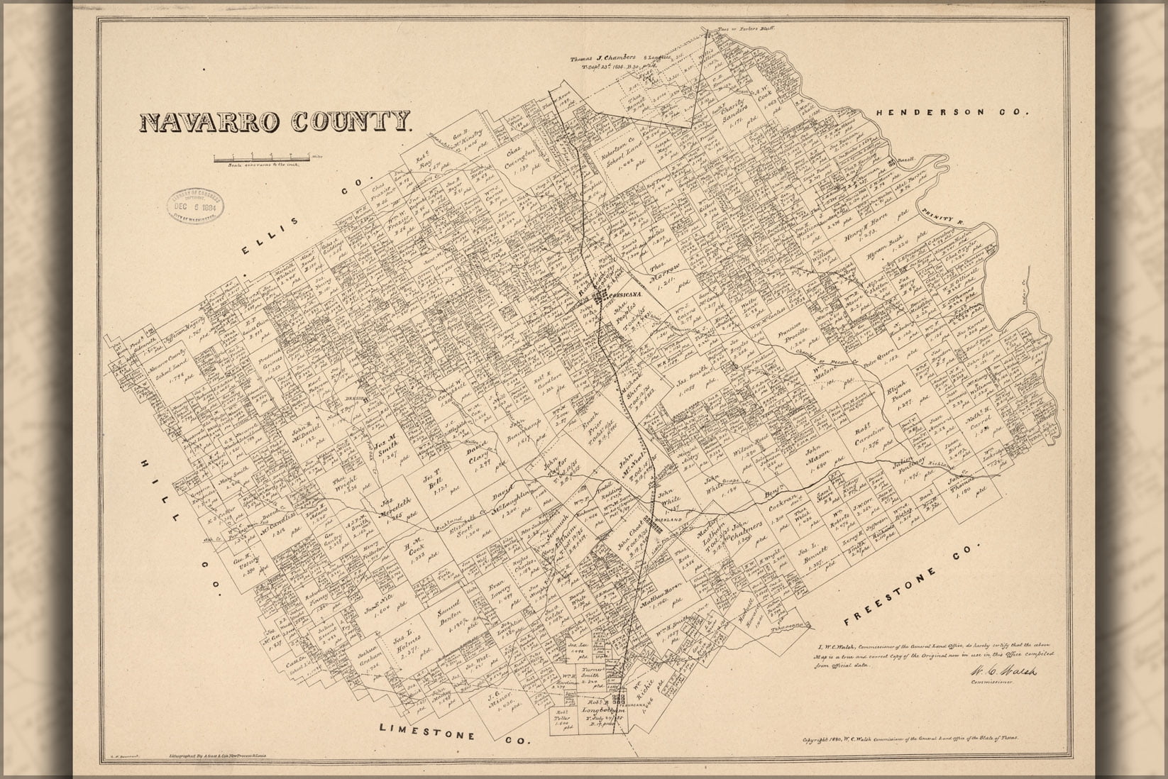 24"x36" Gallery Poster, map of Navarro County texas 1880 - Walmart.com