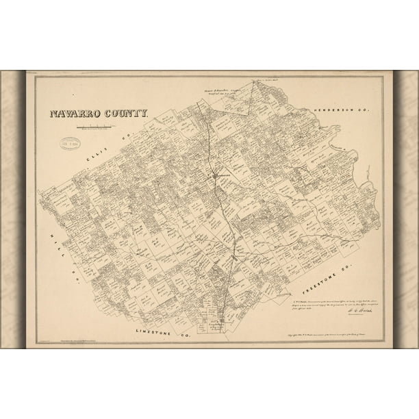 24"x36" Gallery Poster, map of Navarro County texas 1880 - Walmart.com
