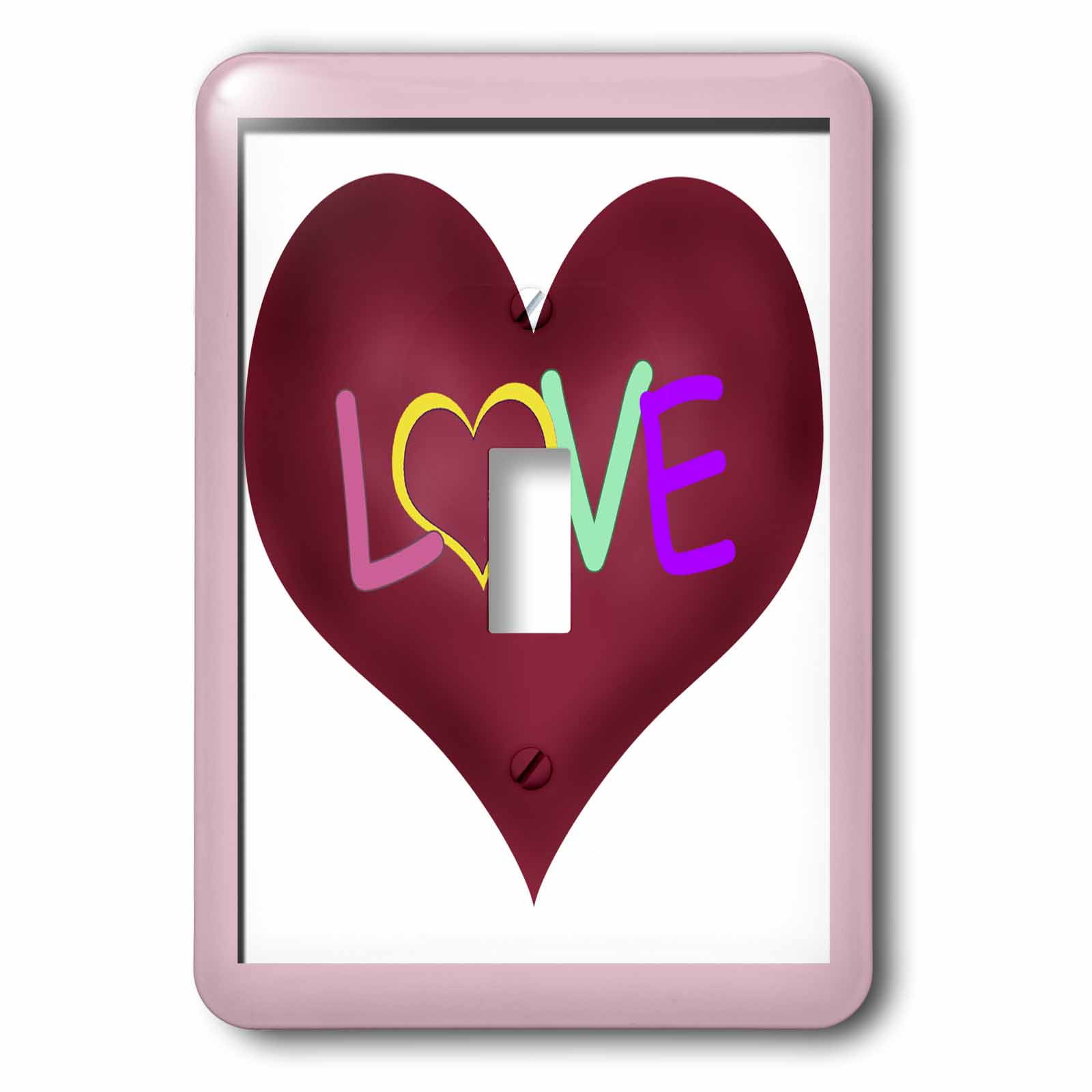 3dRose Big heart with love in bright colors in a light pink frame ...