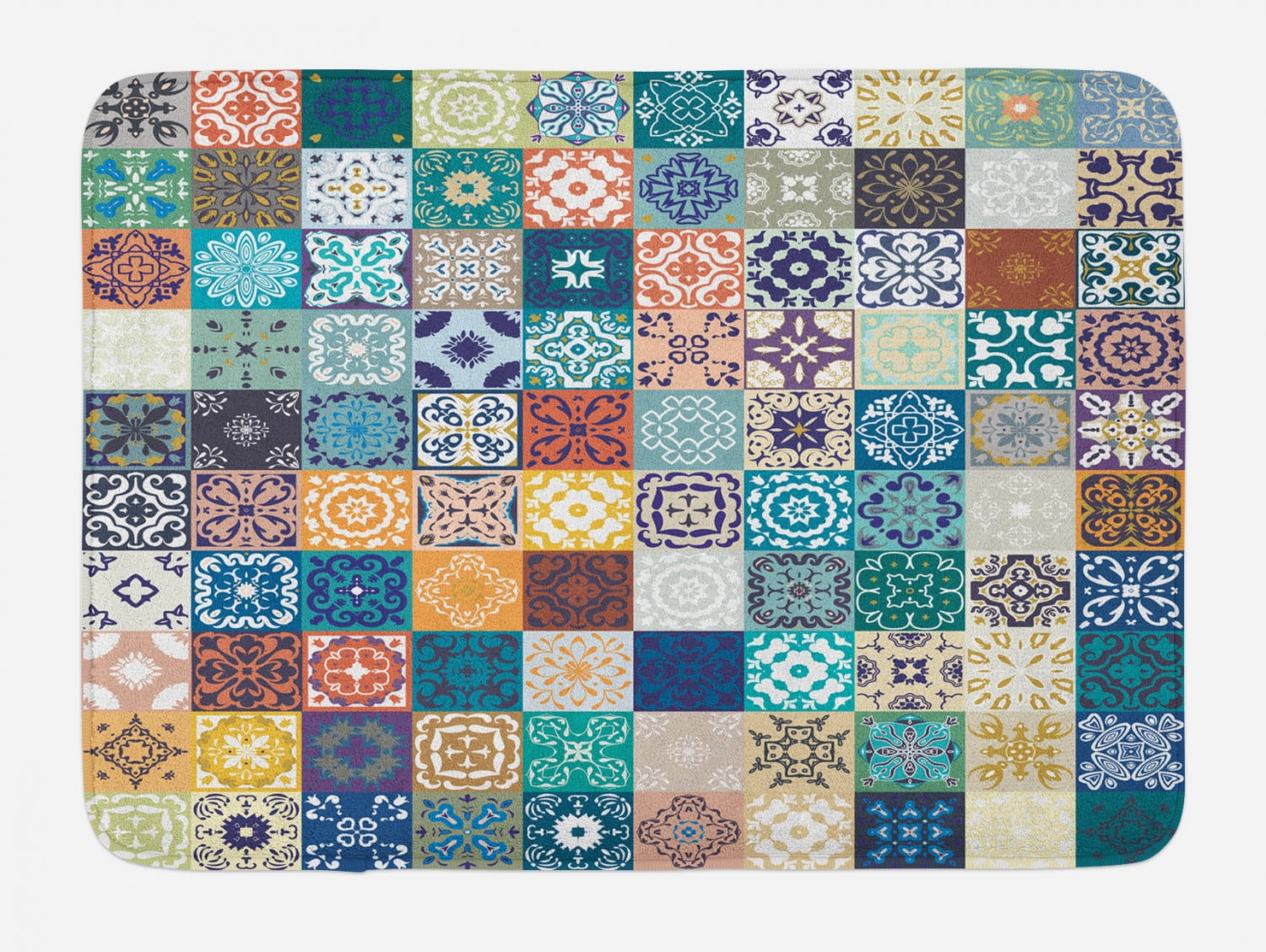 Moroccan Bath Mat, Patchwork Pattern with Different Colorful Arabic ...