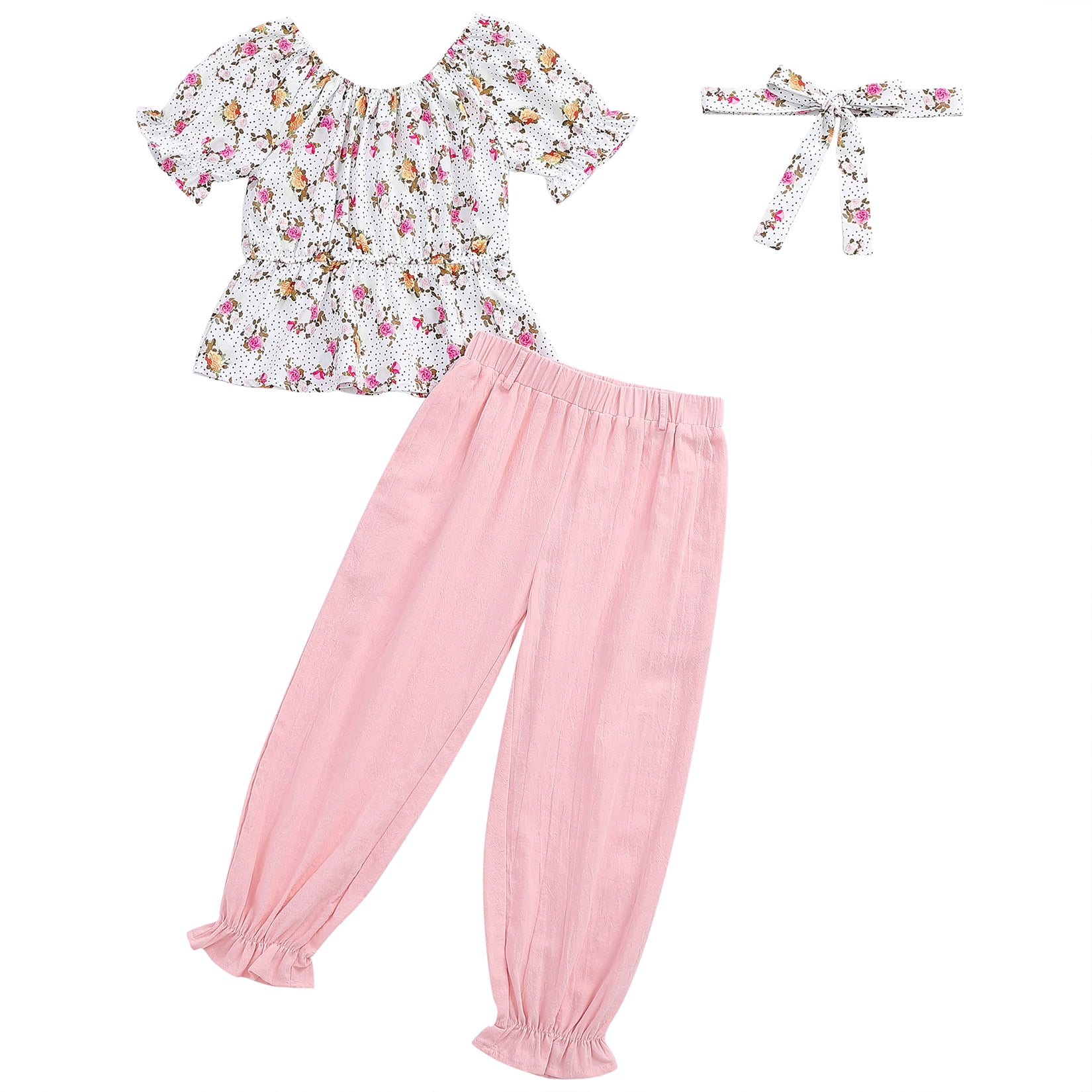 Oyang Girls Clothing Set, 2 Pcs Floral Soft Tunic Top + Cropped Pants ...