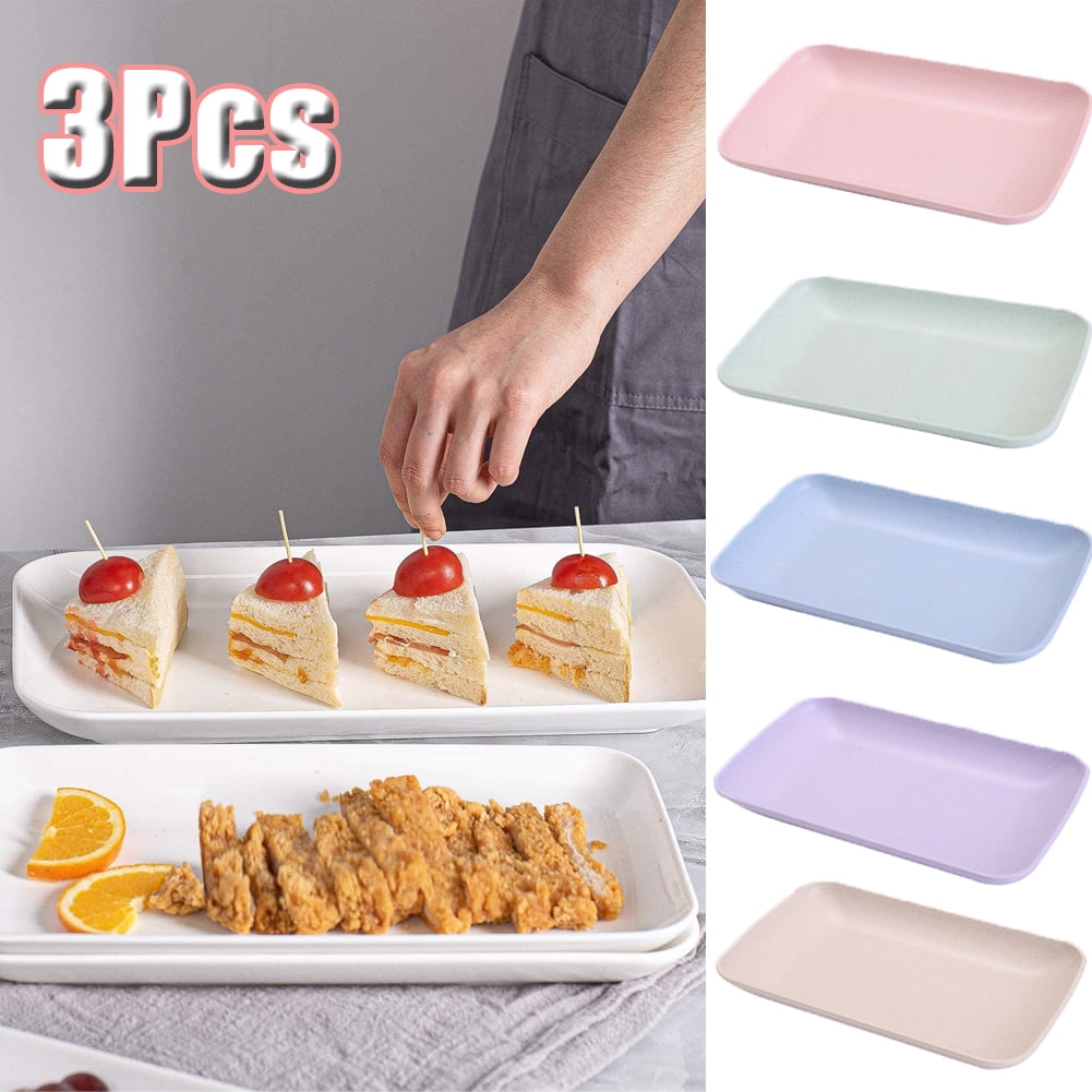 LINASHI 3Pcs Serving Plate Plastic Rectangular Dessert Plate Salad ...