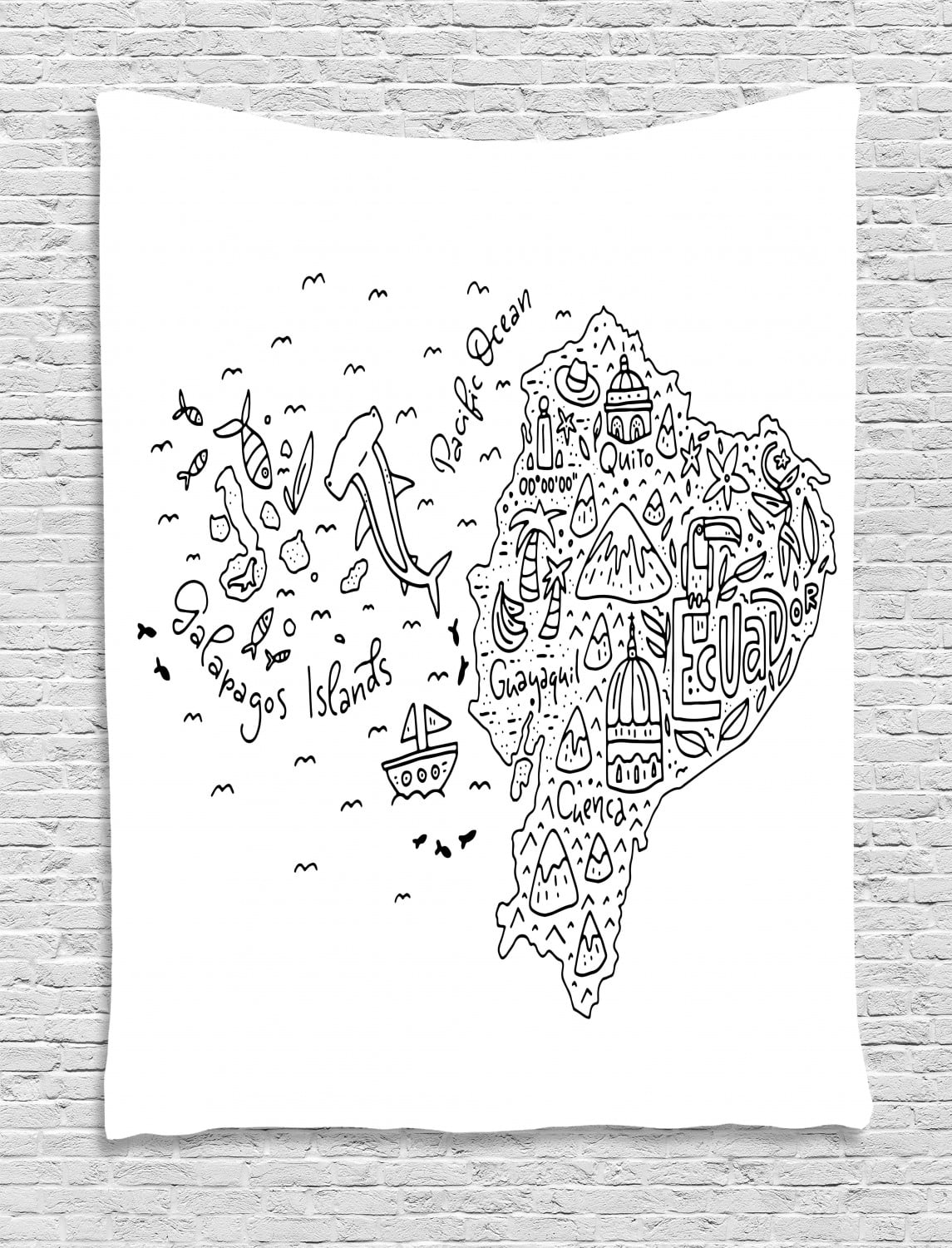 Ecuador Tapestry, Infographic Outline Doodle Country Map with Landmarks ...