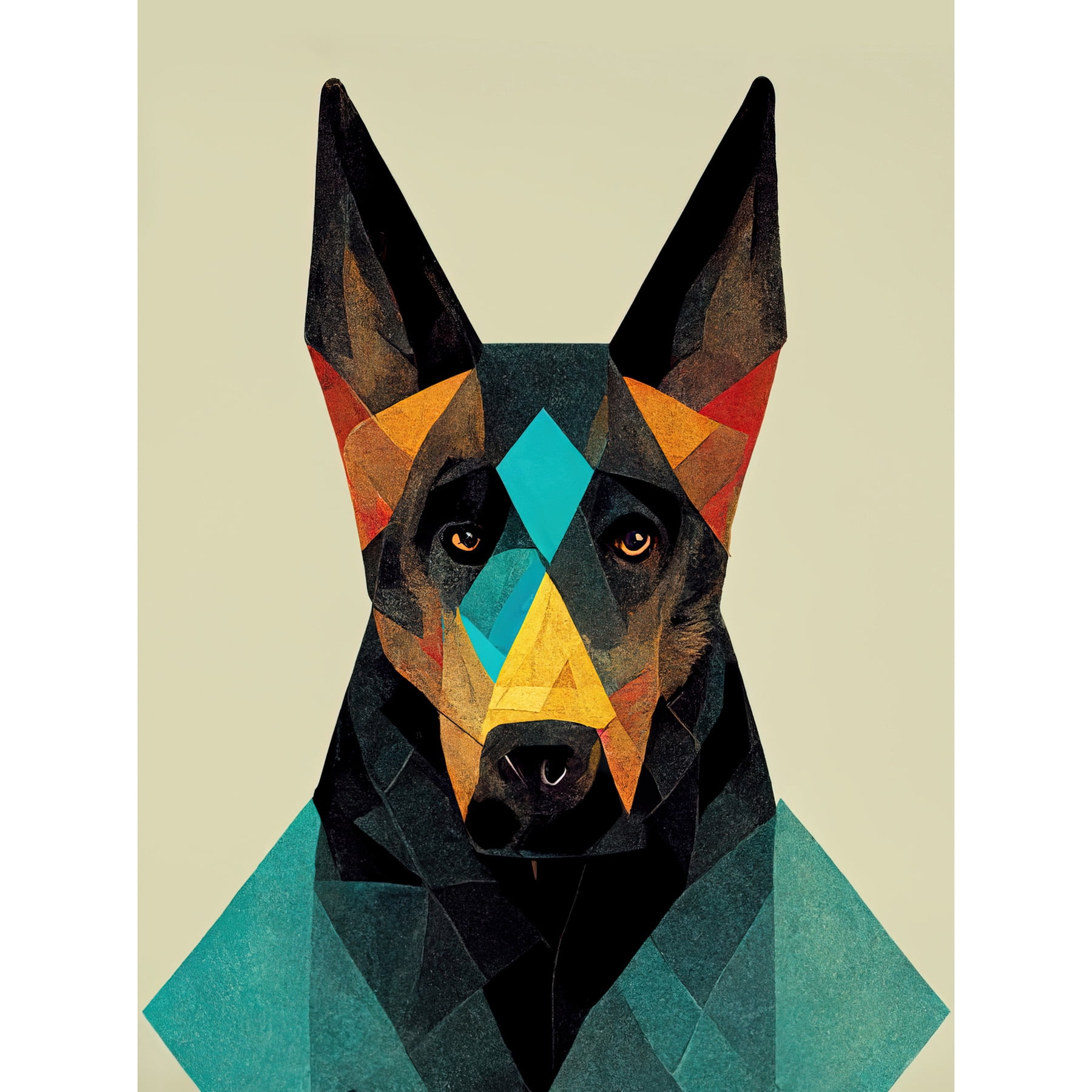 Doberman Dog Colourful Geometric Unframed Wall Art Print Poster Home ...