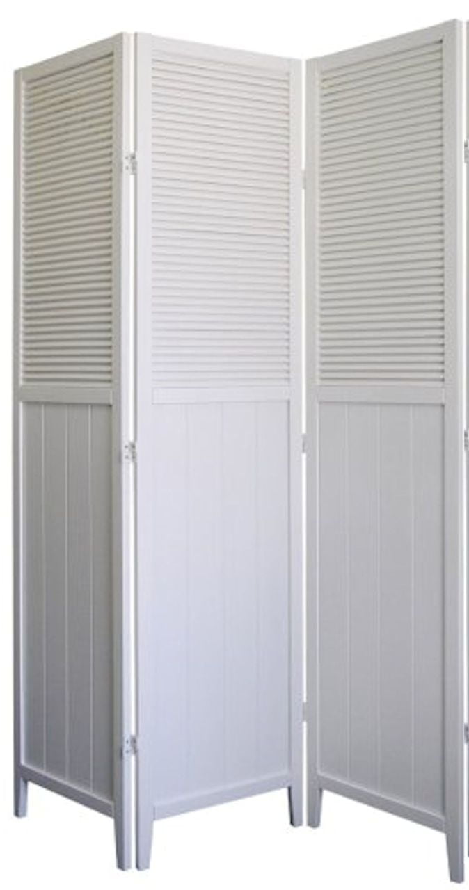 Legacy Decor Solid Wood Shutter 3 Panel Room Divider, 71" Tall, White ...