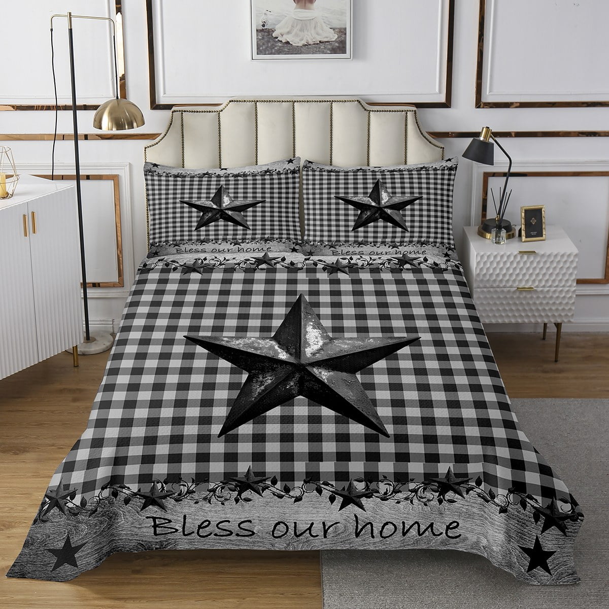Click here for Erosebridal Grey Taxas Star Printed Quilt Sets For... prices