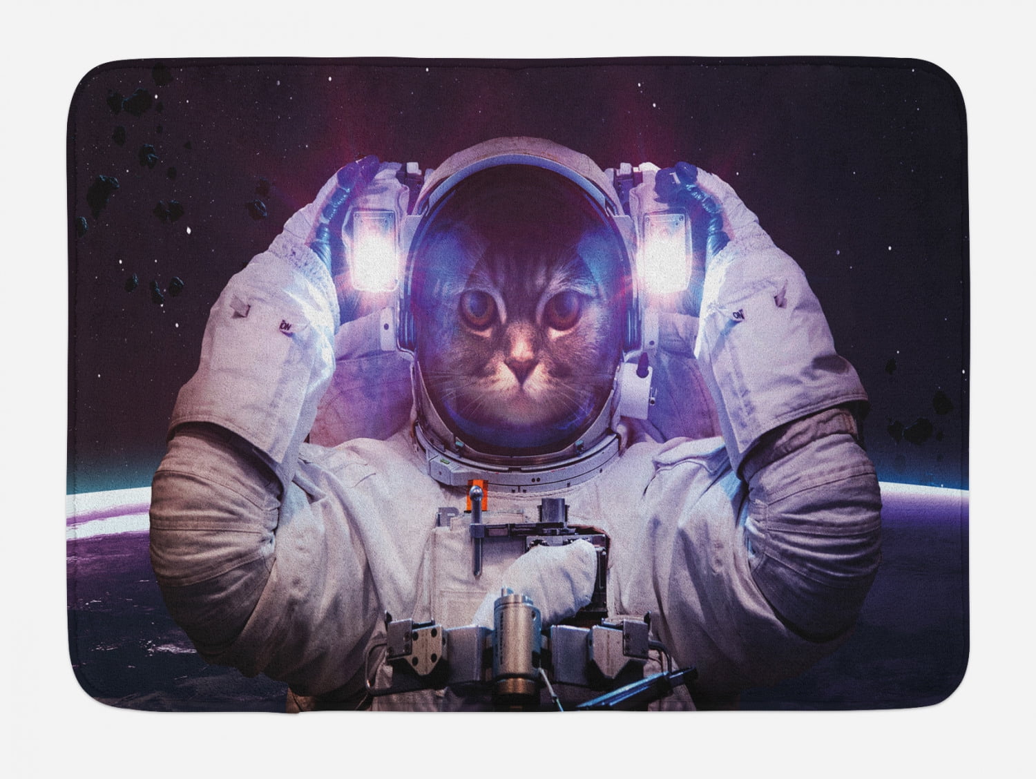 Space Cat Bath Mat, Kitty in Cosmonaut Suit in Galaxy Stars Supernova ...