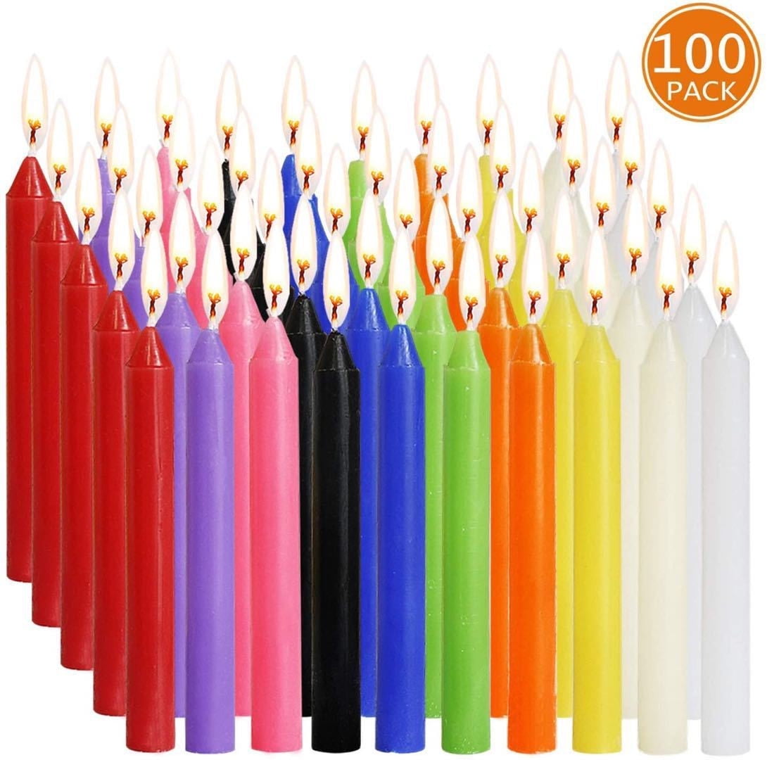 100 Unscented 4-Inch Mini Chime Taper Candles - 10 Assorted Colors (Red ...