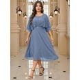 Dusty Blue Plus Size Elegant Party Dress With Rhinestone-Embellished ...