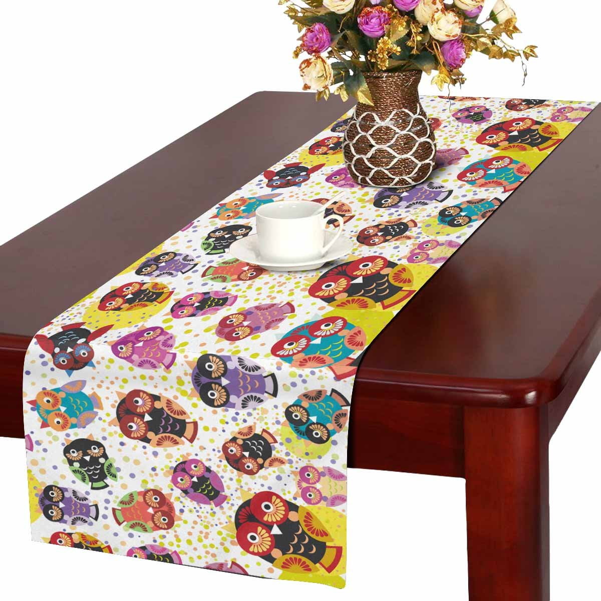 MKHERT Colorful Owl Table Runner, Cartoon Owl Table Cloth Runner for ...