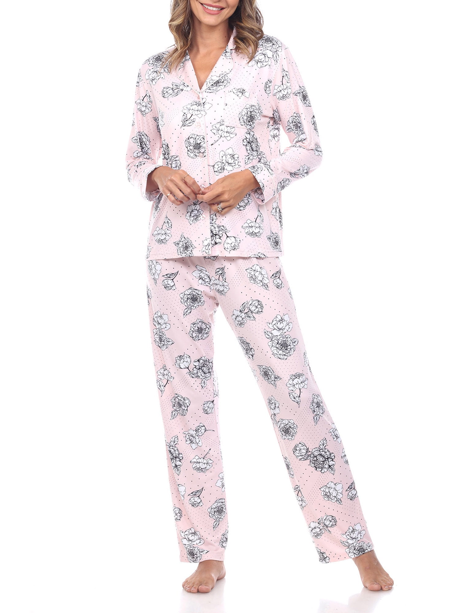 White Mark Women's Long Sleeve & Pants Floral Pajama Set - Walmart.com