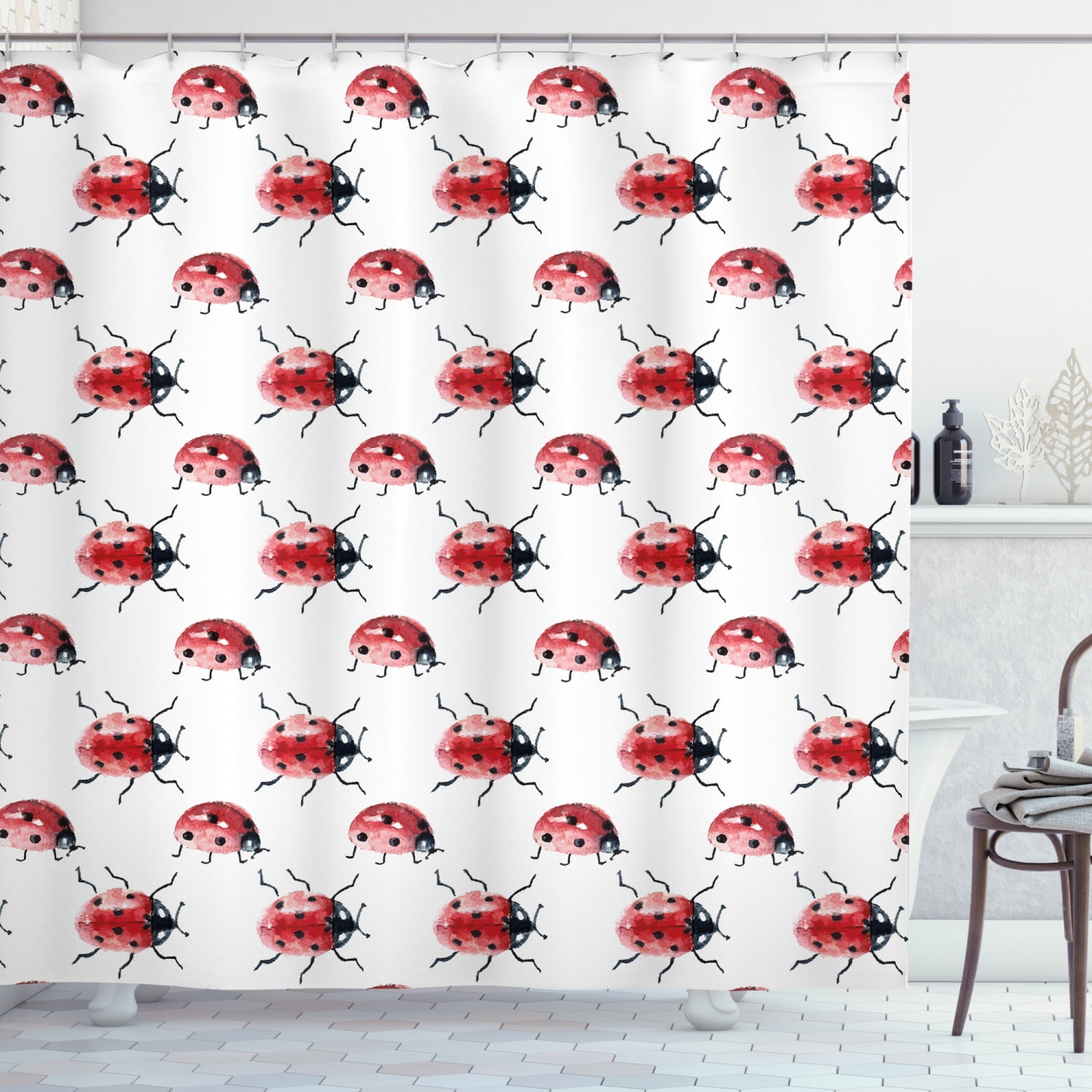 Ambesonne Watercolor Shower Curtain, Lady Bug Insect, 69"Wx84"L ...