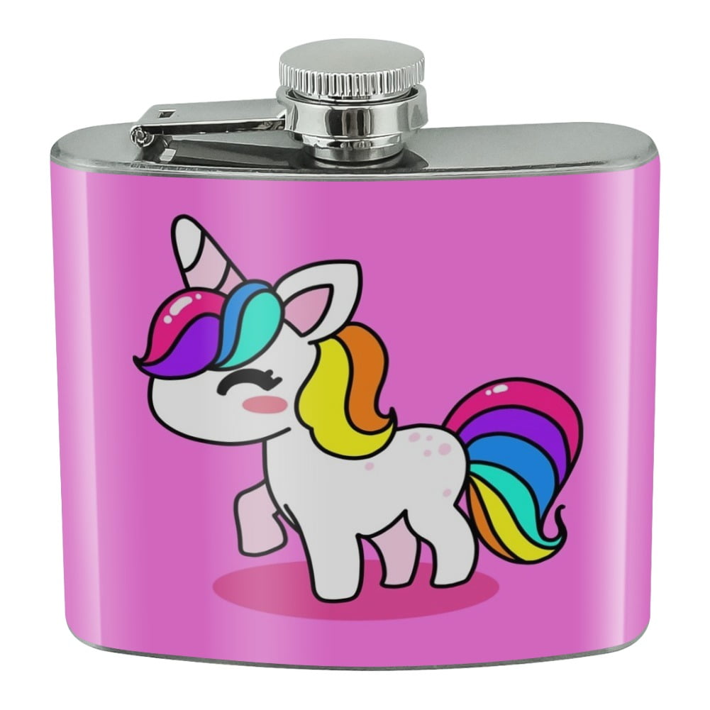 Cute Kawaii Rainbow Unicorn Chibi Stainless Steel 5oz Hip Drink Kidney ...