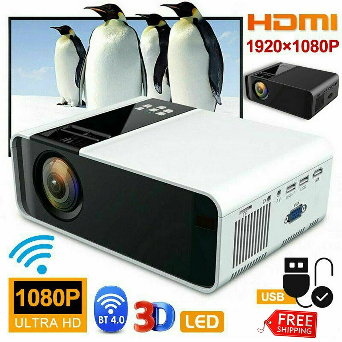 Portable HD 1080P Mini Wifi Bluetooth LED Movie Projector Home Theatre ...