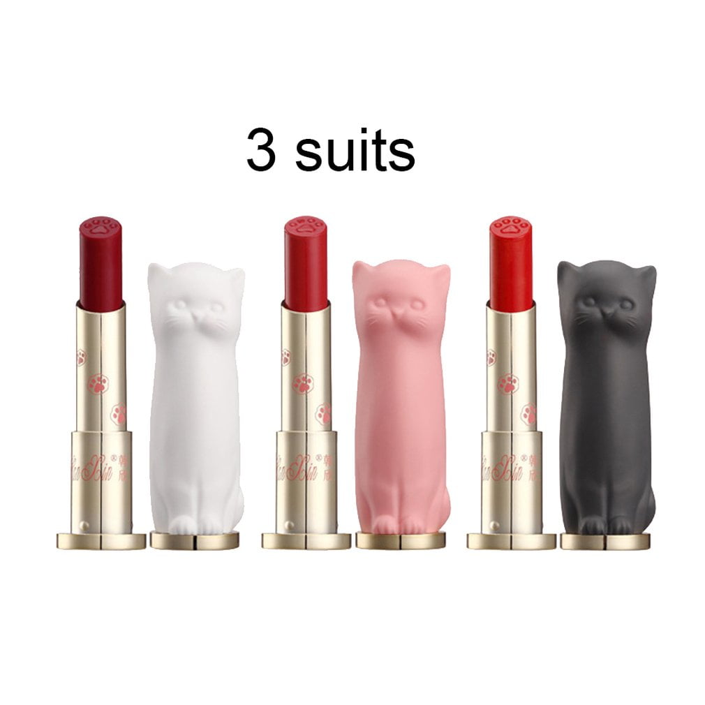 Hottest 3 Colors Lipsticks Set Adorable Cat Lipstick Long-Lasting ...
