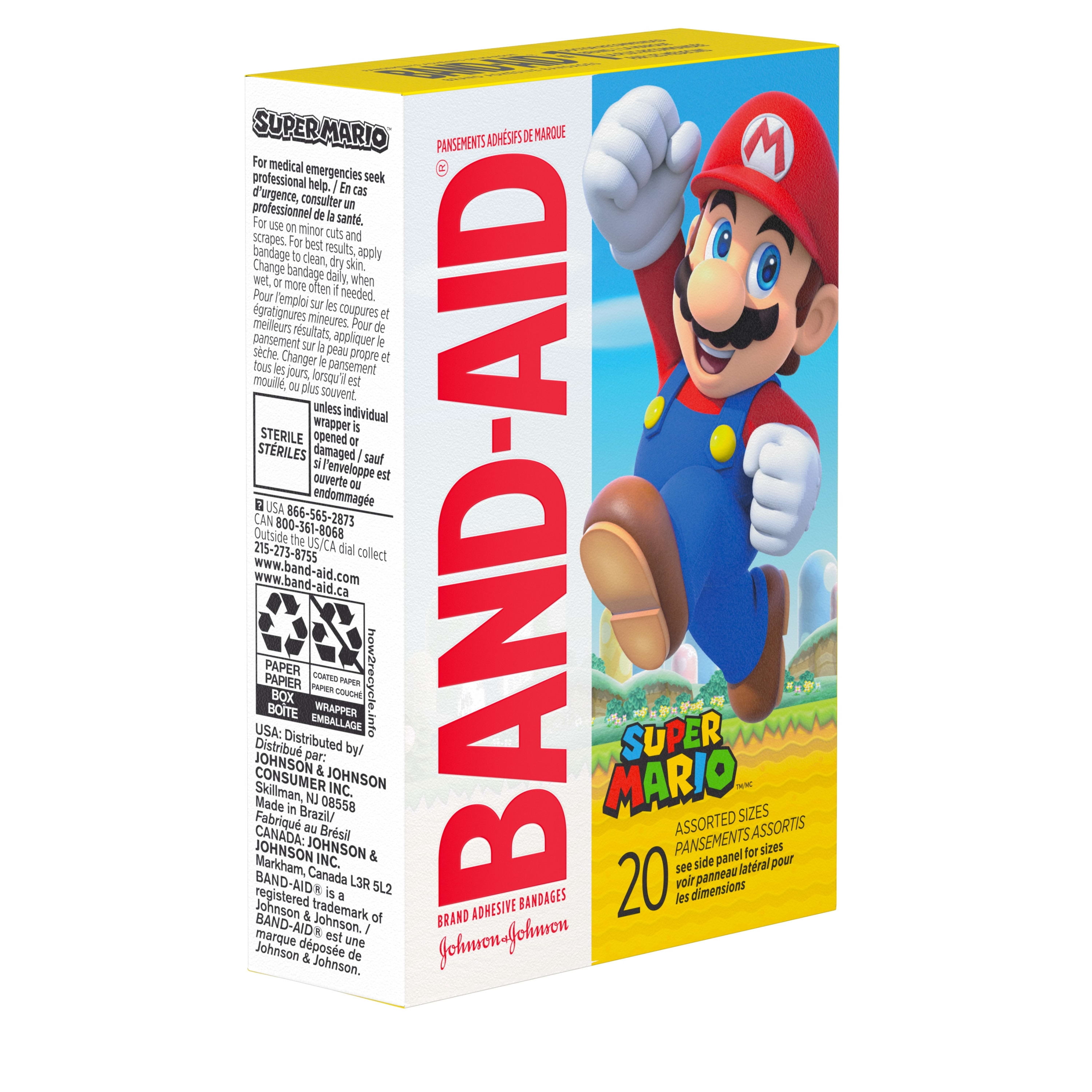 Band-Aid Brand Bandages for Kids with Nintendo Super Mario, 20 ct ...