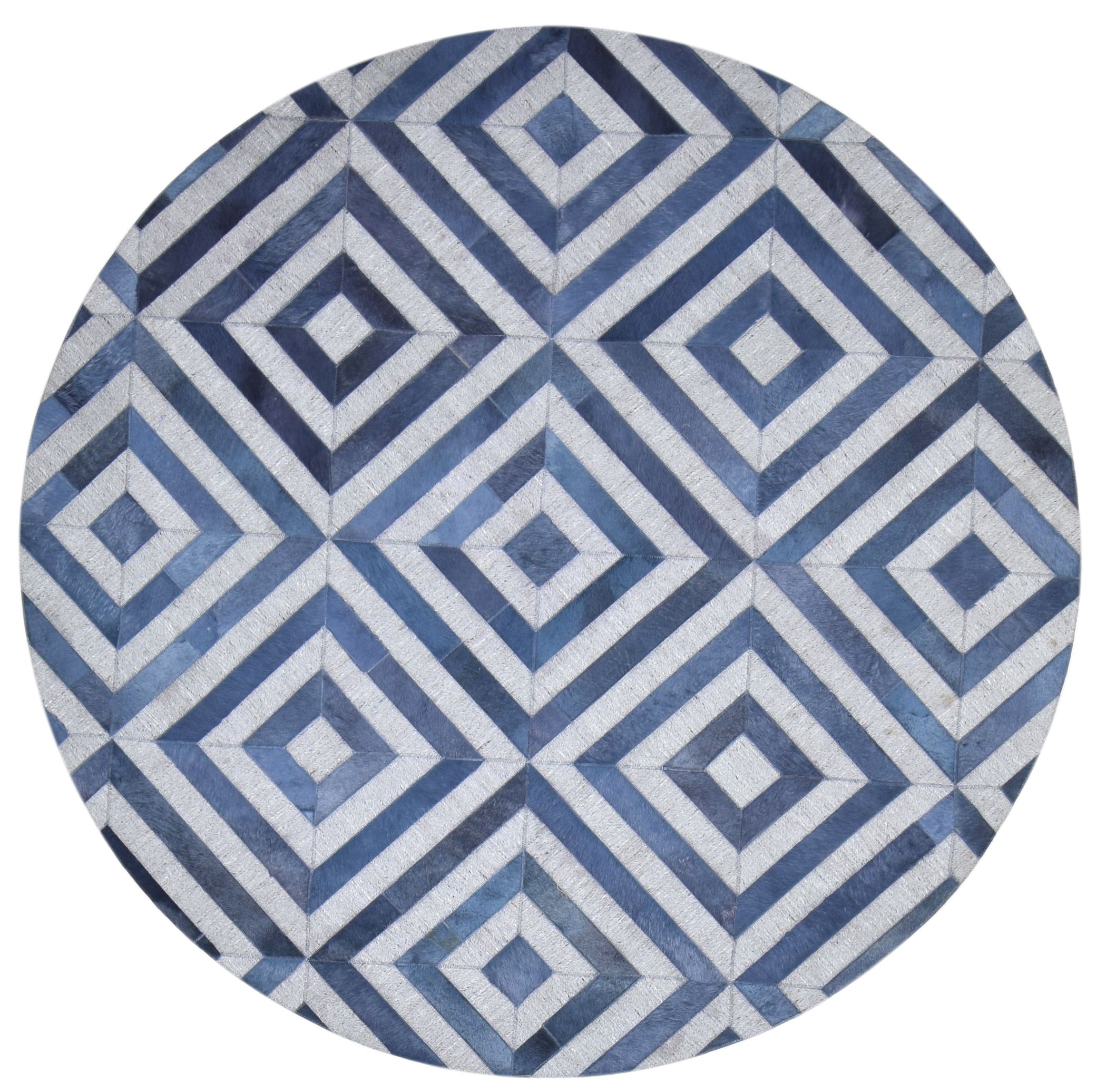 Hand Woven Blue Leather / Cotton Rug 6X6 Modern Moroccan Diamond Room ...