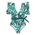 Women Elegant One Piece Swimsuit Ruffle Sprint Siamese High Waist Push