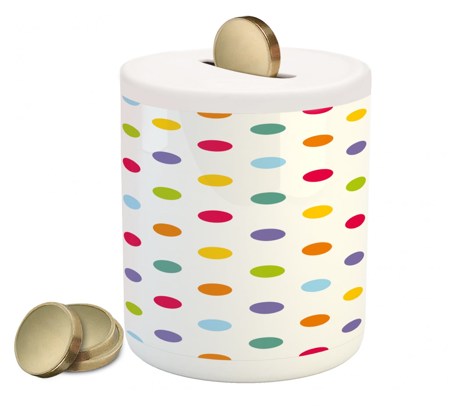 Geometric Piggy Bank, Vintage Polka Dots Pastel Colors on Blank ...