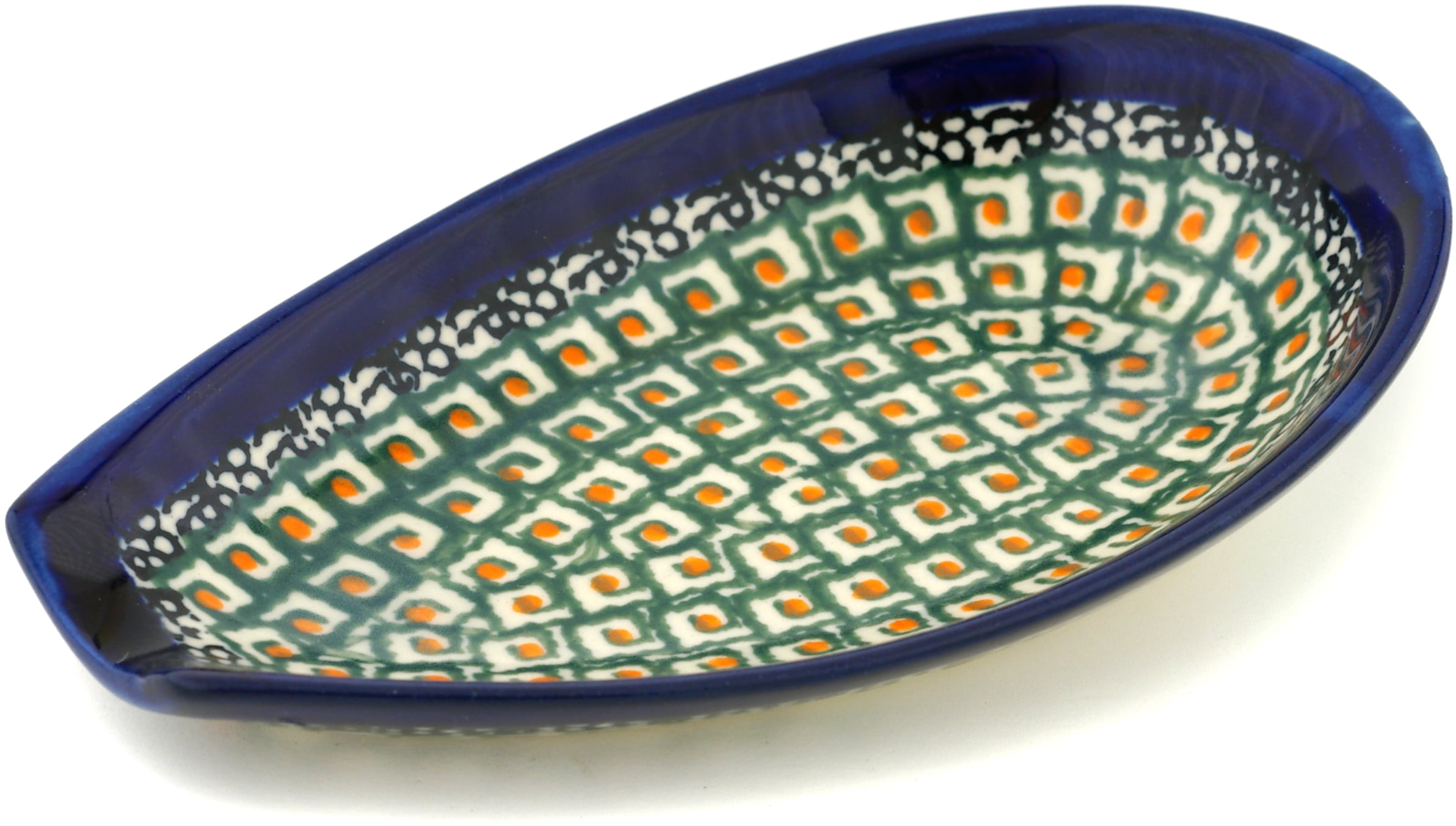 Polish Pottery 5-inch Spoon Rest (Green Mosaic Theme) Signature UNIKAT ...