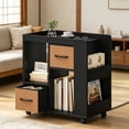 Bookshelf with Storage, Wooden Rolling Bookcase with Wheels, 2 Foldable ...