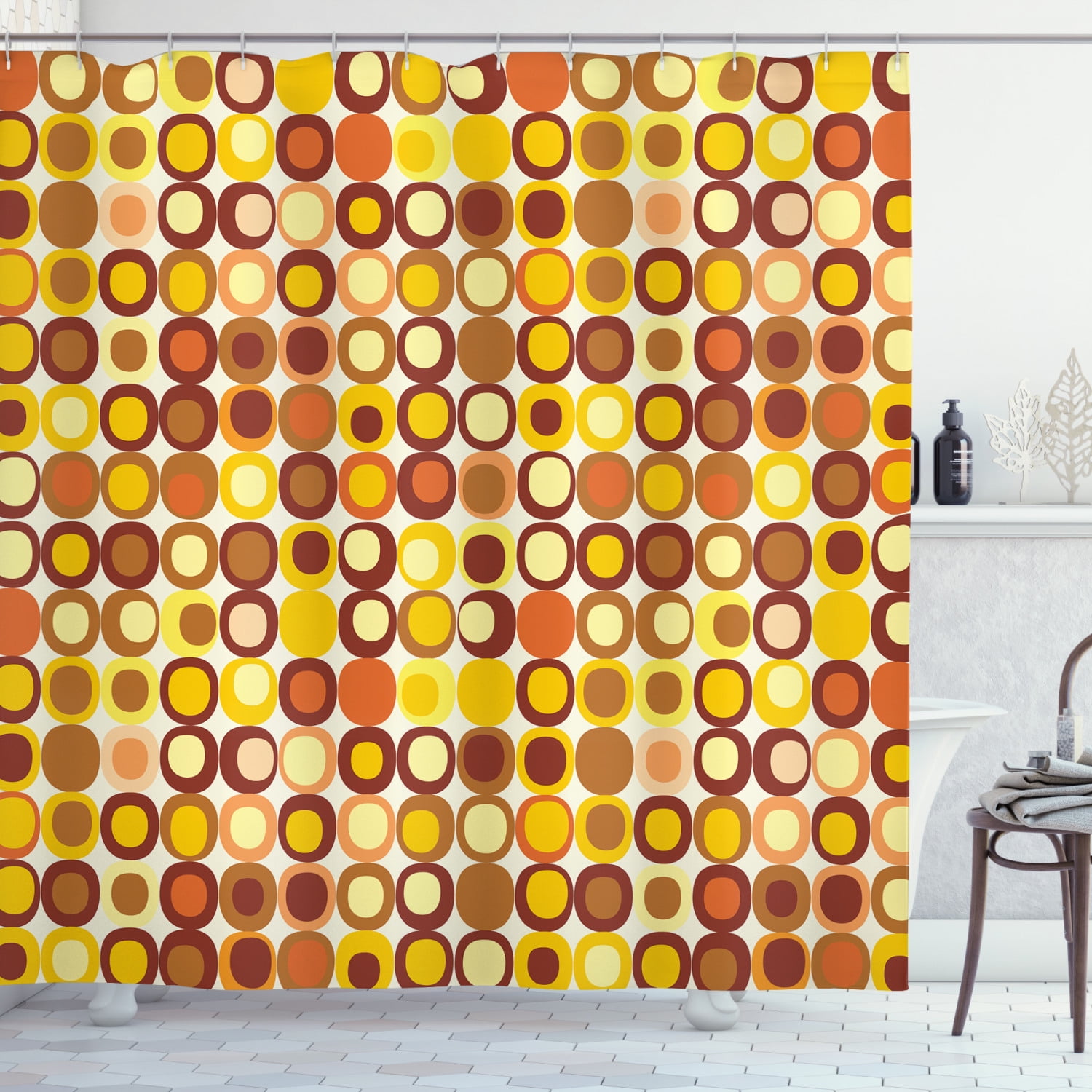 Ambesonne Mid Century Shower Curtain Design Retro Square 69wx70l
