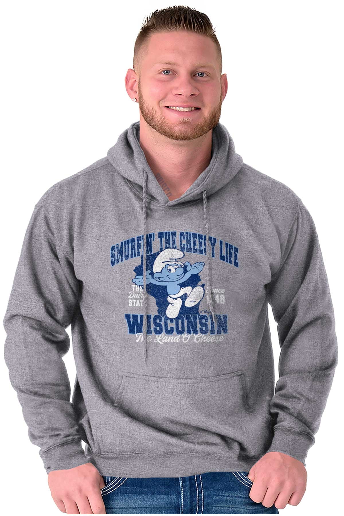 Wisconsin WI Cheese Head Cool Smurfs Hoodie Sweatshirt Women Men Brisco ...