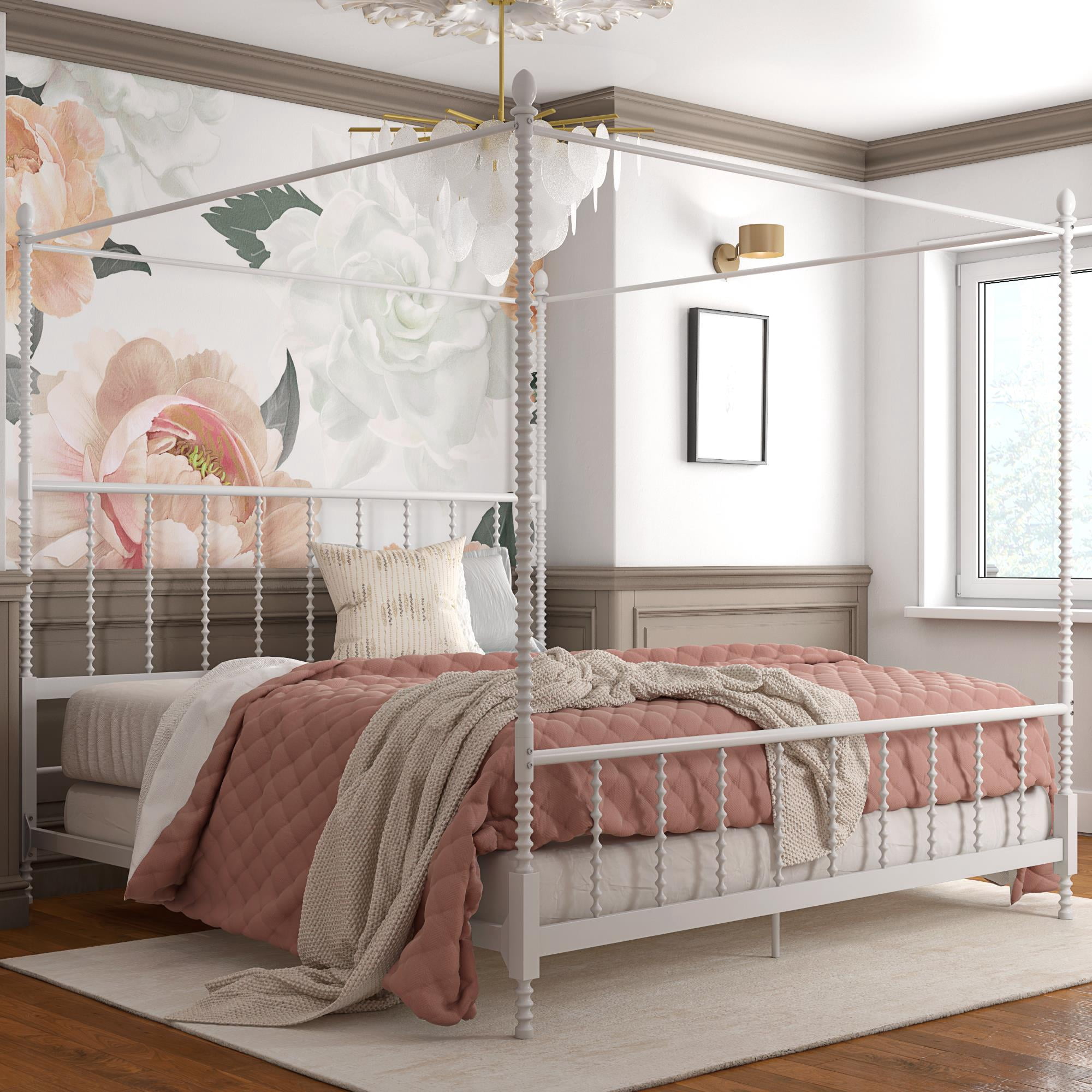 DHP Anika Metal Canopy Bed King Size Frame Bedroom Furniture White DHP Anika Metal Canopy Bed King Size Frame Bedroom Furniture White