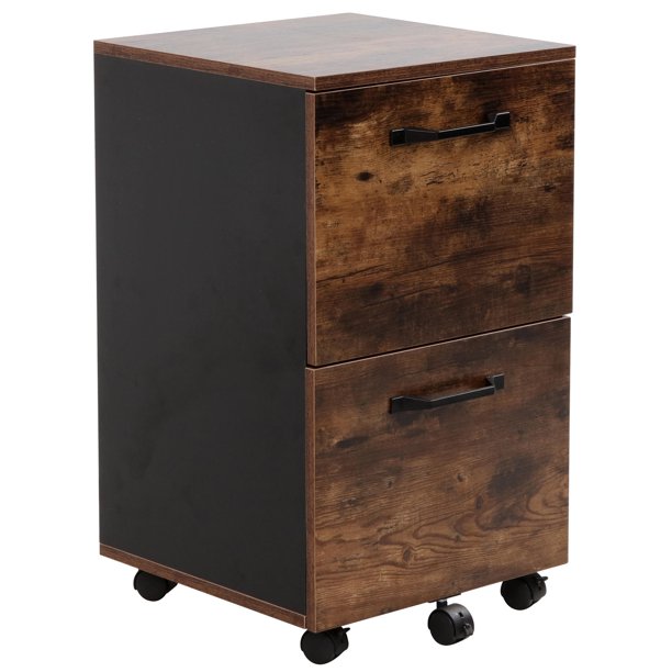 27" Deep Wood Mobile Filing Cabinet, 2 Drawer Office File Cabinet ...