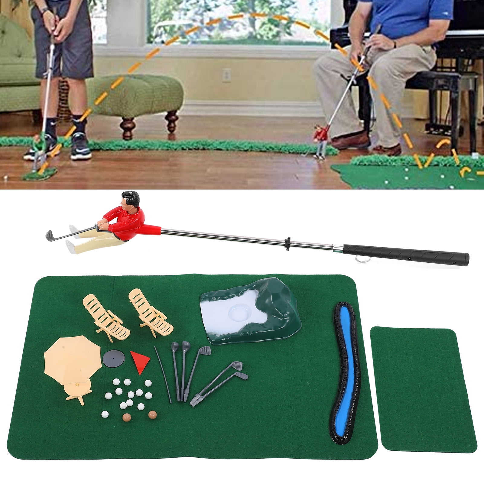 Vgeby Indoor Mini Golfing Game Kit Set Toy With Green Pad Putter Ball Chairs For Children indoor Game Set mini Game Set