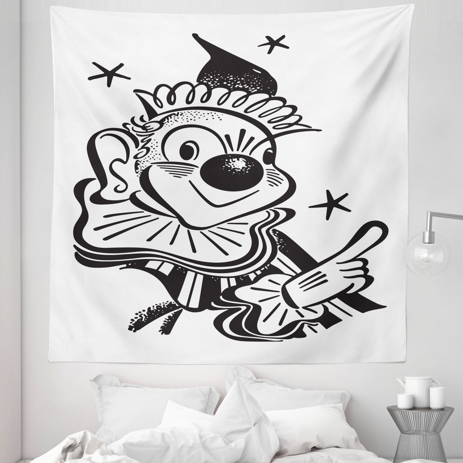 Circus Tapestry, Pattern of a Funny Clown Portrait Pointing Stars ...