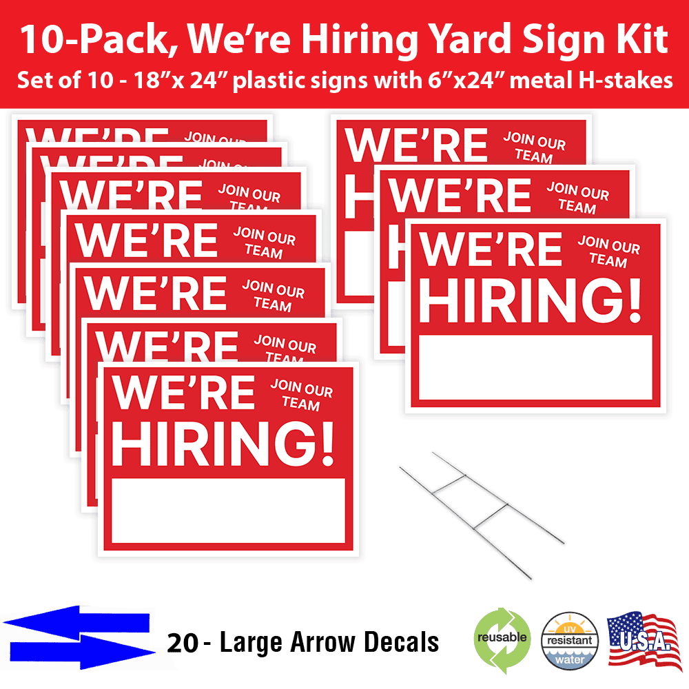 We're Hiring Lawn Sign Kit (18x24) with Arrow Stickers (10) - Walmart.com