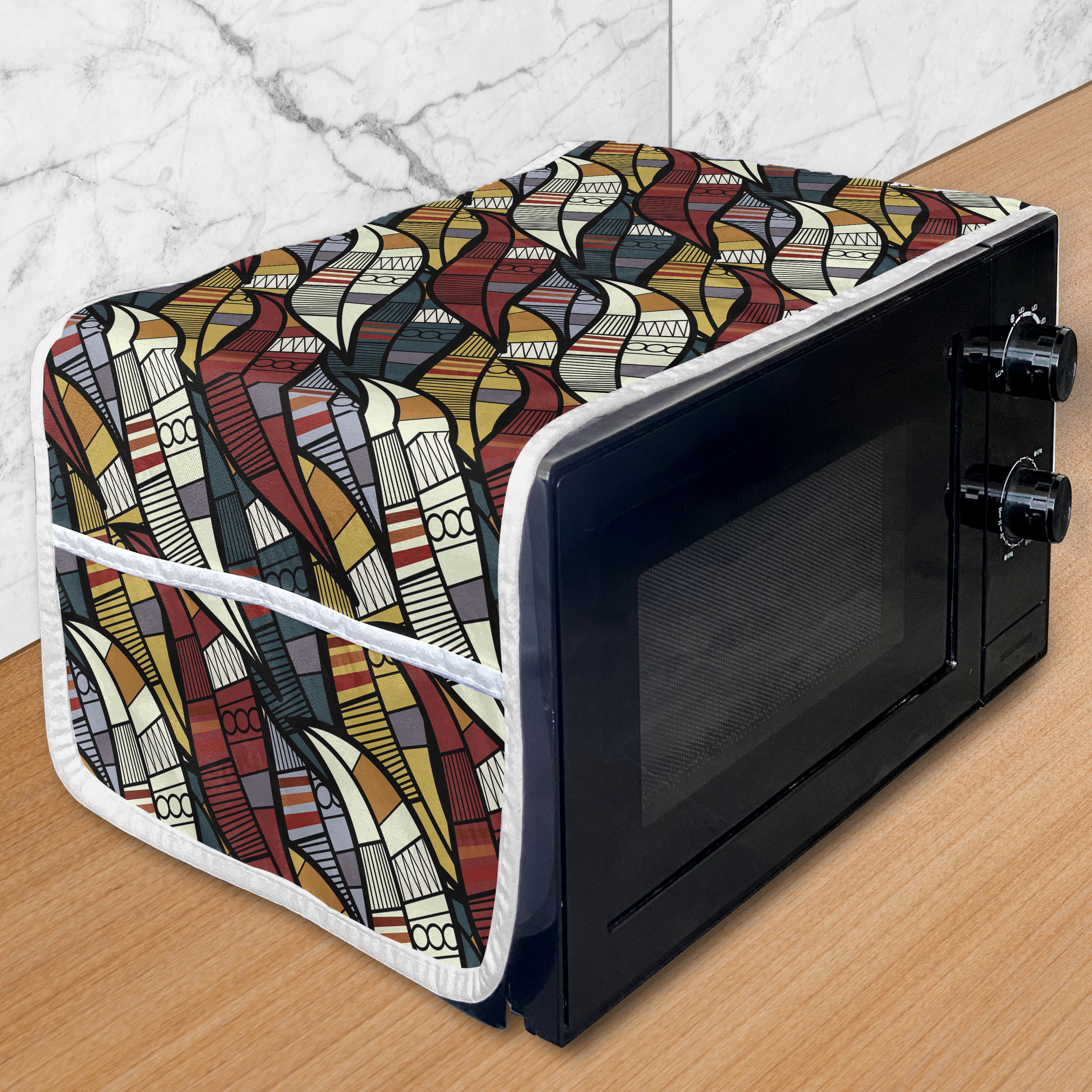 African Microwave Oven Cover, Diagonal Abstract Leaves with Circles ...