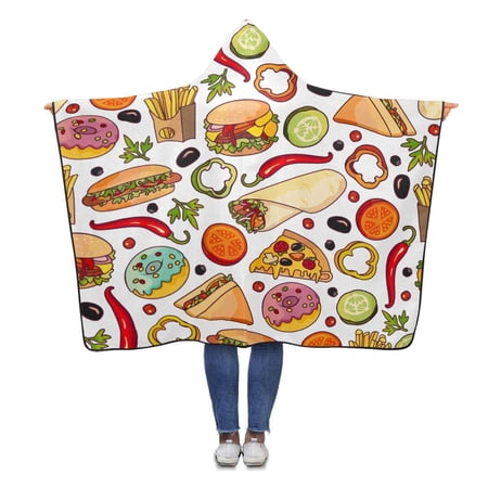 HATIART Cartoon Burger Pizza Hooded Throw Blanket 56x80 inches Adults ...