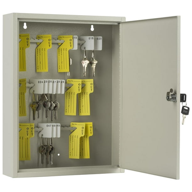 Locking Key Box Cabinet, 60 Hooks, Wall Mounted, Includes Tags (Gray ...