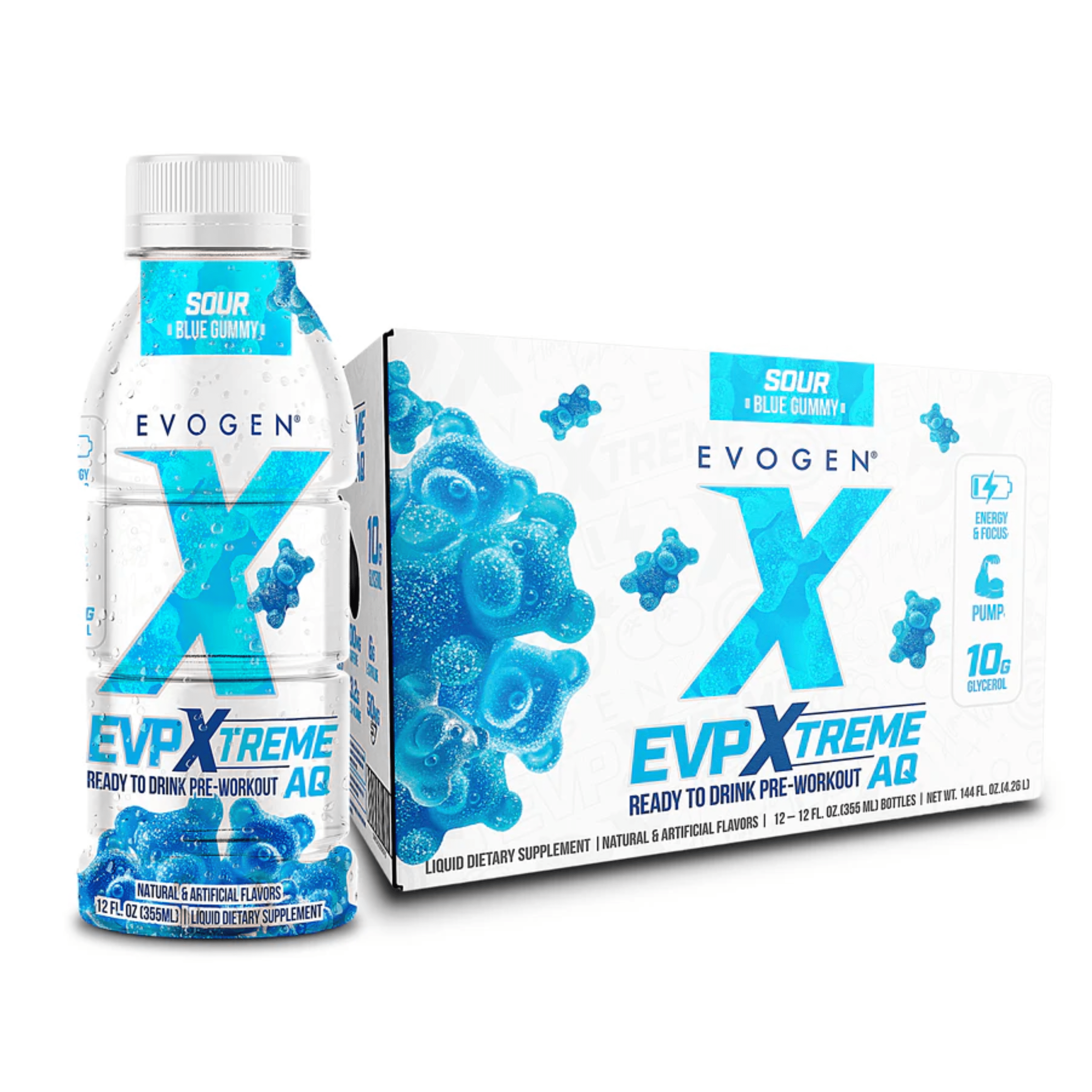 EVOGEN EVP XTREME RTD AQ 12 BOTELLAS 12 ONZAS SABOR SOUR BLUE GUMMY ...