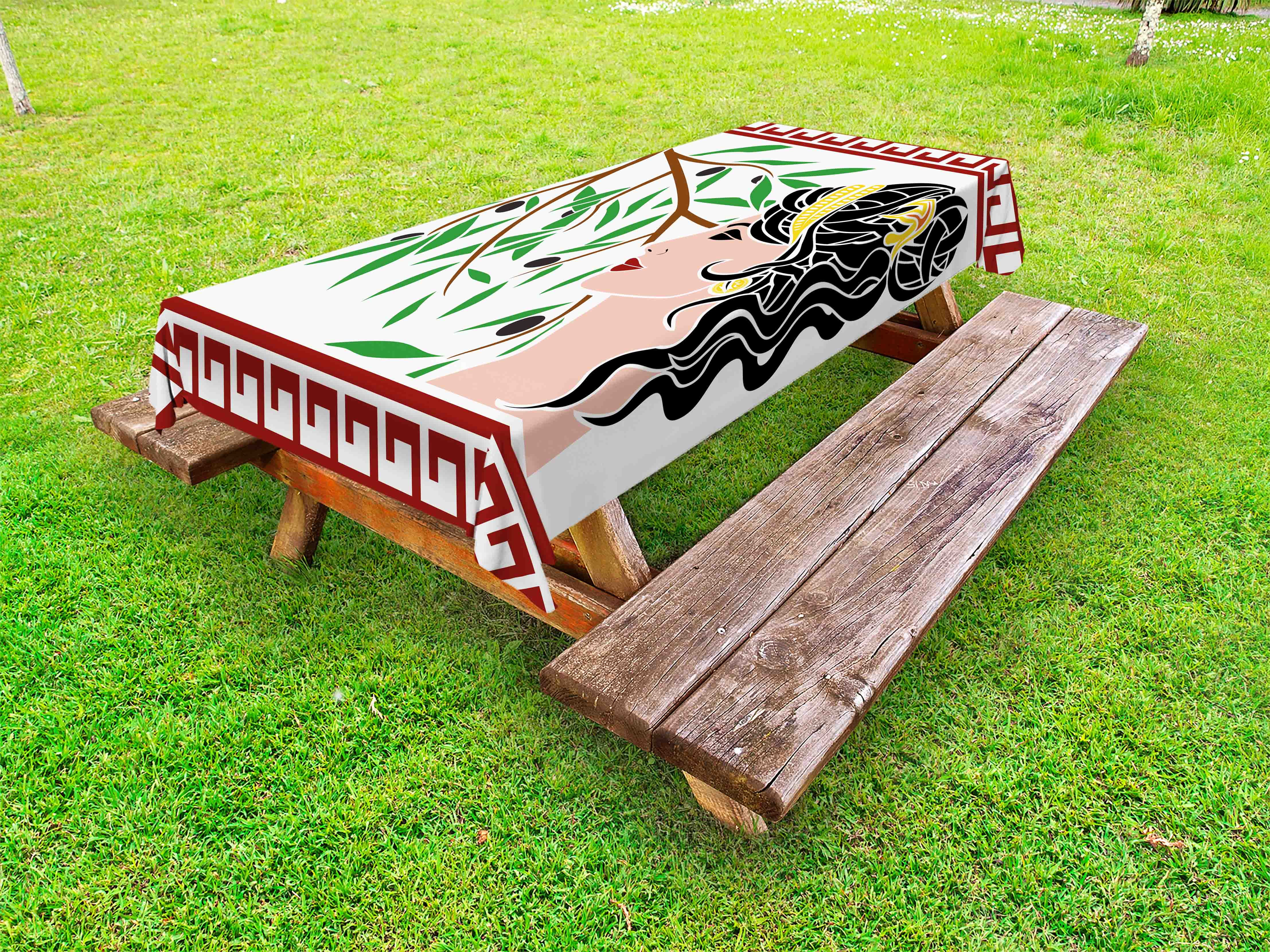 Toga Party Outdoor Tablecloth, Mythological Aphrodite Profile and Olive ...