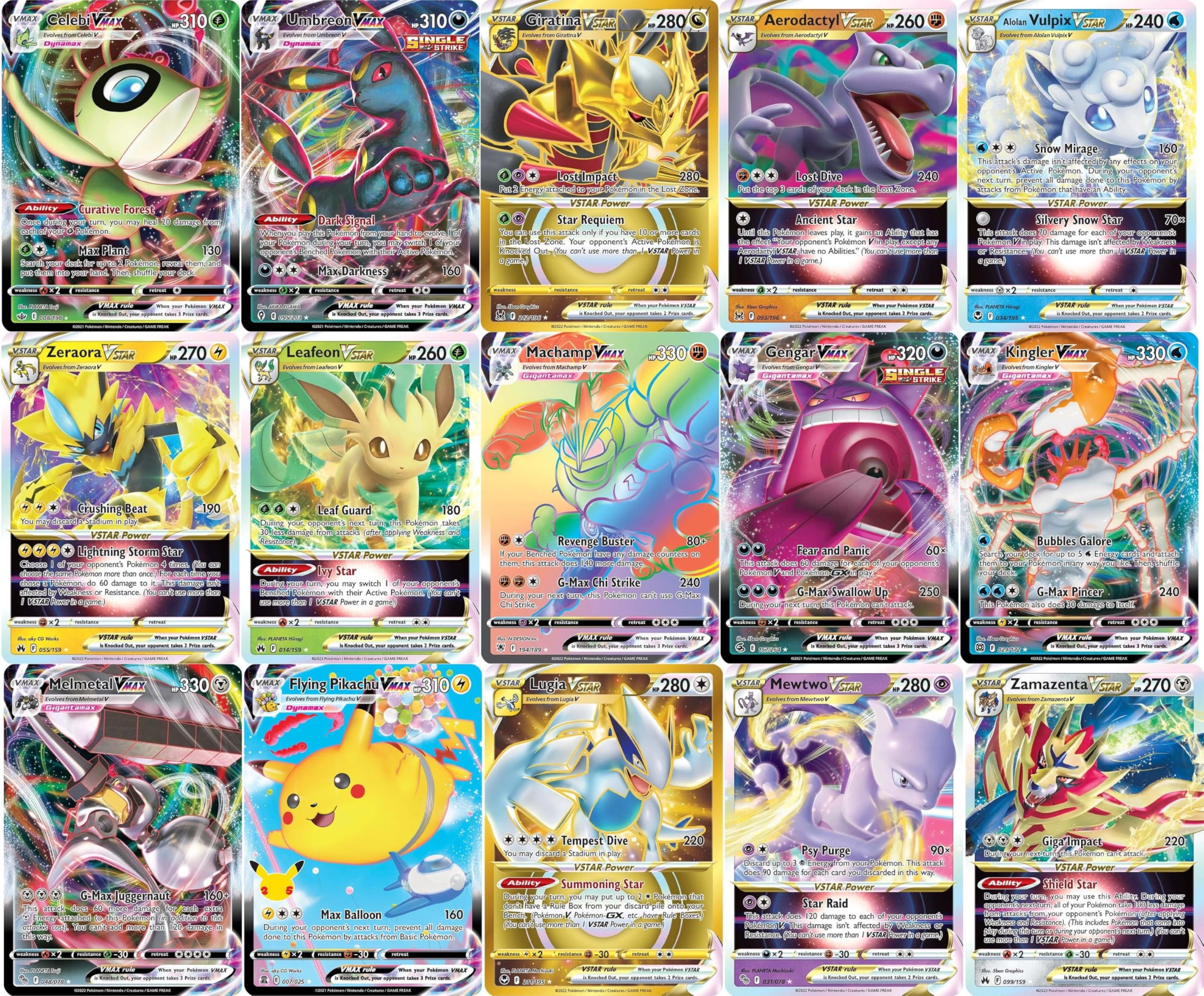 Paquete de cartas Pokémon: 5 VMAX/VSTAR, 2 VSTAR, 2 VMAX, 1 Secret Rare ...