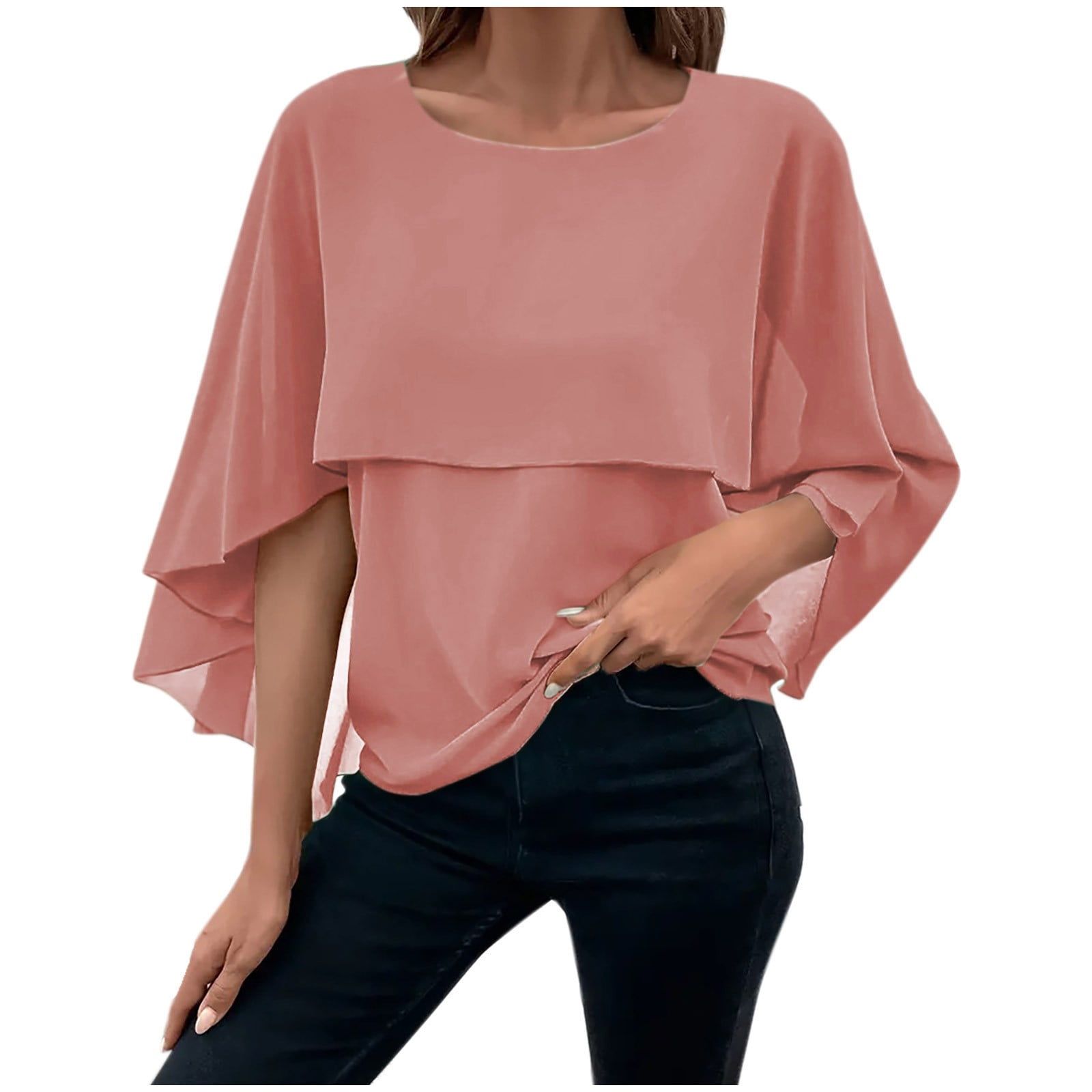 Click here for Vsssj Womens Elegant Ruched Drape Sleeve Tiered Bl... prices