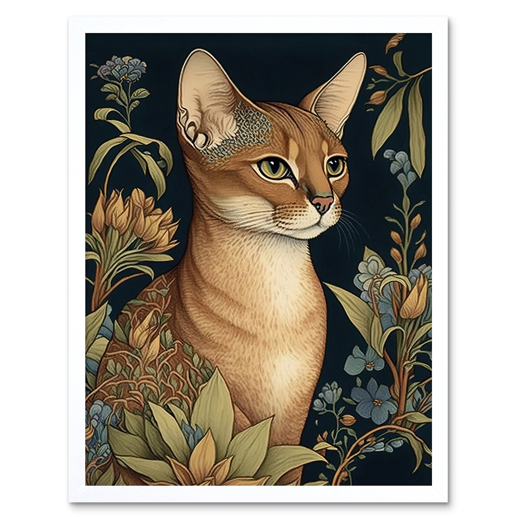 Abyssinian Cat with Flowers Art Nouveau Modern Watercolour Illustration ...