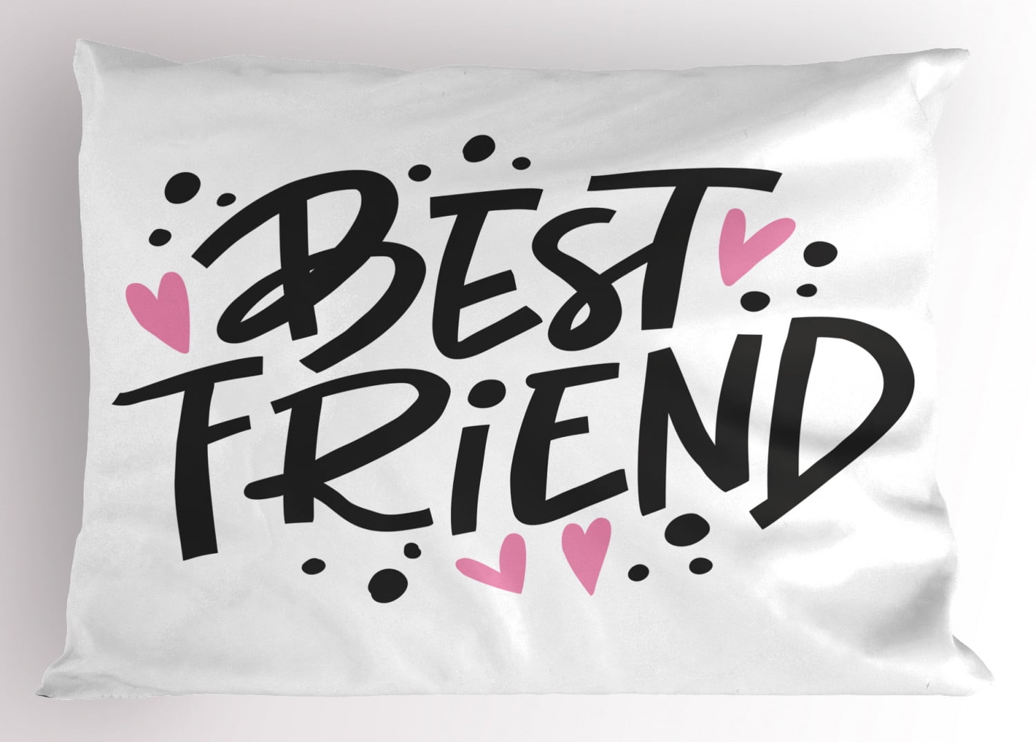 Best Friend Pillow Sham, Girly Lettering Hearts Cute Illustration ...