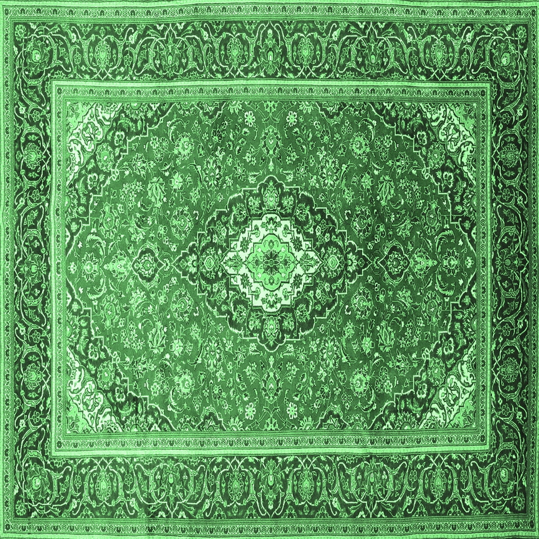 Ahgly Company Indoor Square Medallion Emerald Green Traditional Area ...