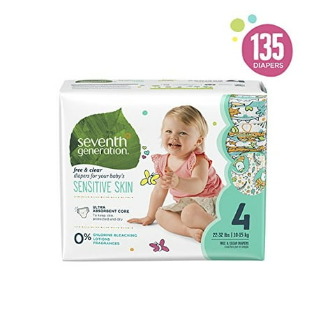 Seventh Generation Baby Diapers, Size 4, 135 count for Sensitive Skin ...