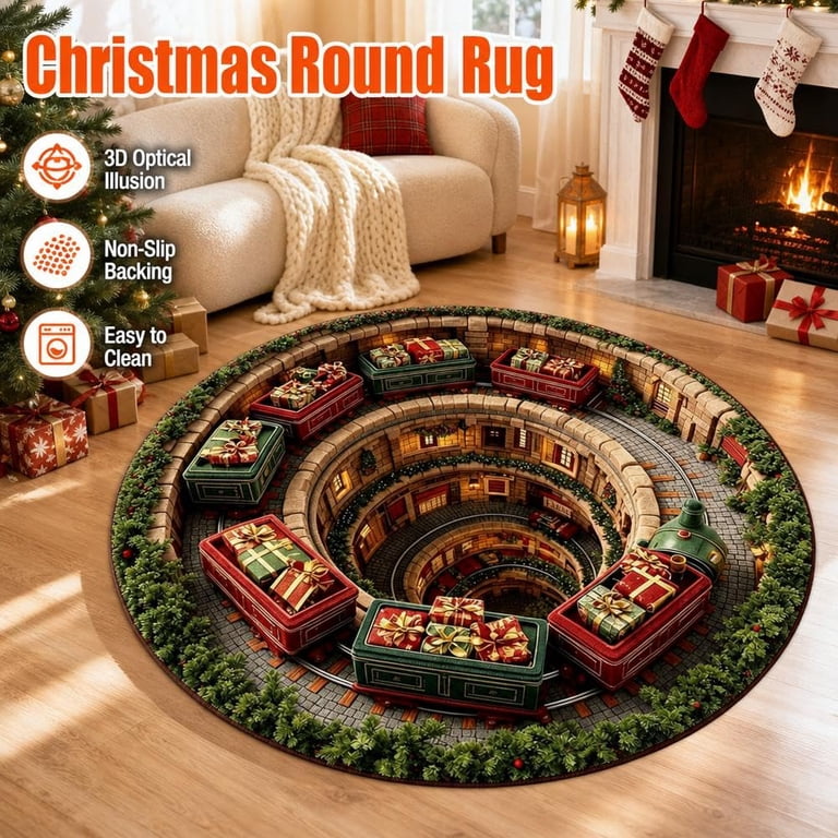 3D Christmas Rugs, 3D Optical Illusion Christmas Round Rug Holiday ...
