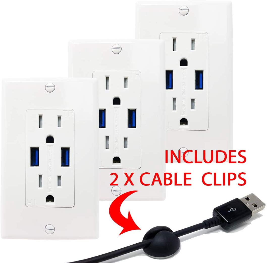 Teklectric - 5.0A Ultra High Speed Dual USB Charger Outlet - 15A Tamper ...