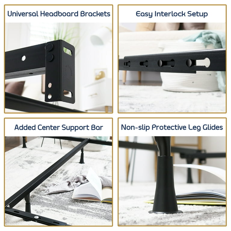 Metal Bed Center Support Cross Rails & Adjustable Legs | Center