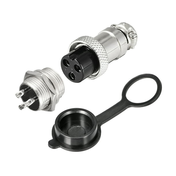Uxcell 16mm 3 Terminals 7A 400V GX16 Aviation Connector with Plug Cover ...