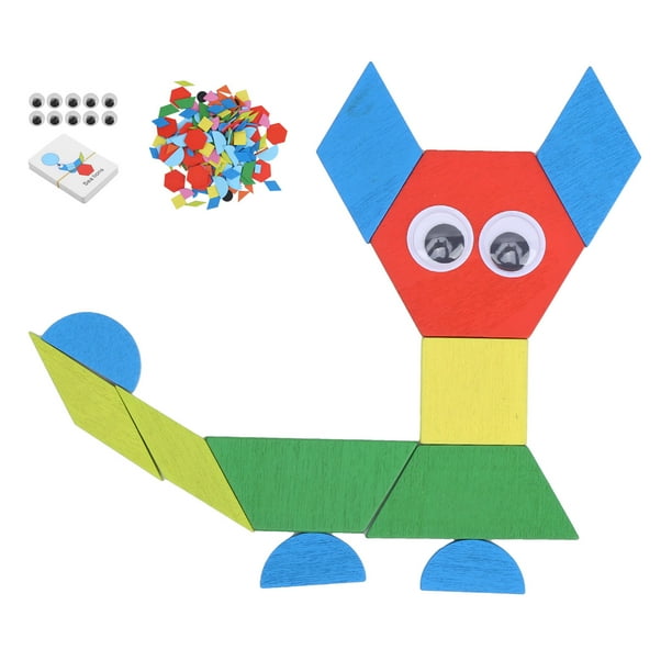 Geometric Shape Puzzle, Wooden Pattern Blocks Set Colored With Toy ...