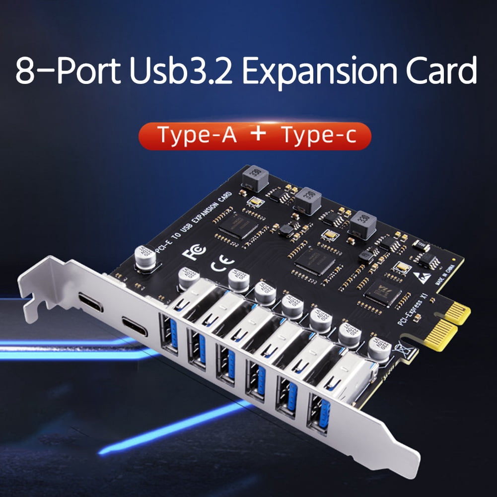 USB 3.2 and Type C PCI-E Expansion Card PCIE to USB Controller 6Port + 2Port USB-C 3.2 PCI-E ...