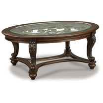 Laney Living Room Coffee Table with Glass Top, Deep Merlot Wood and ...